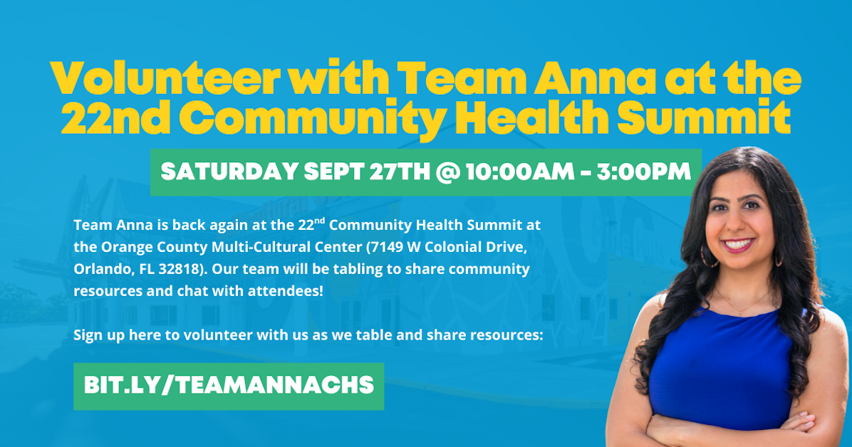 Join Team Anna at the Annual Community Health Summit · Anna For Florida